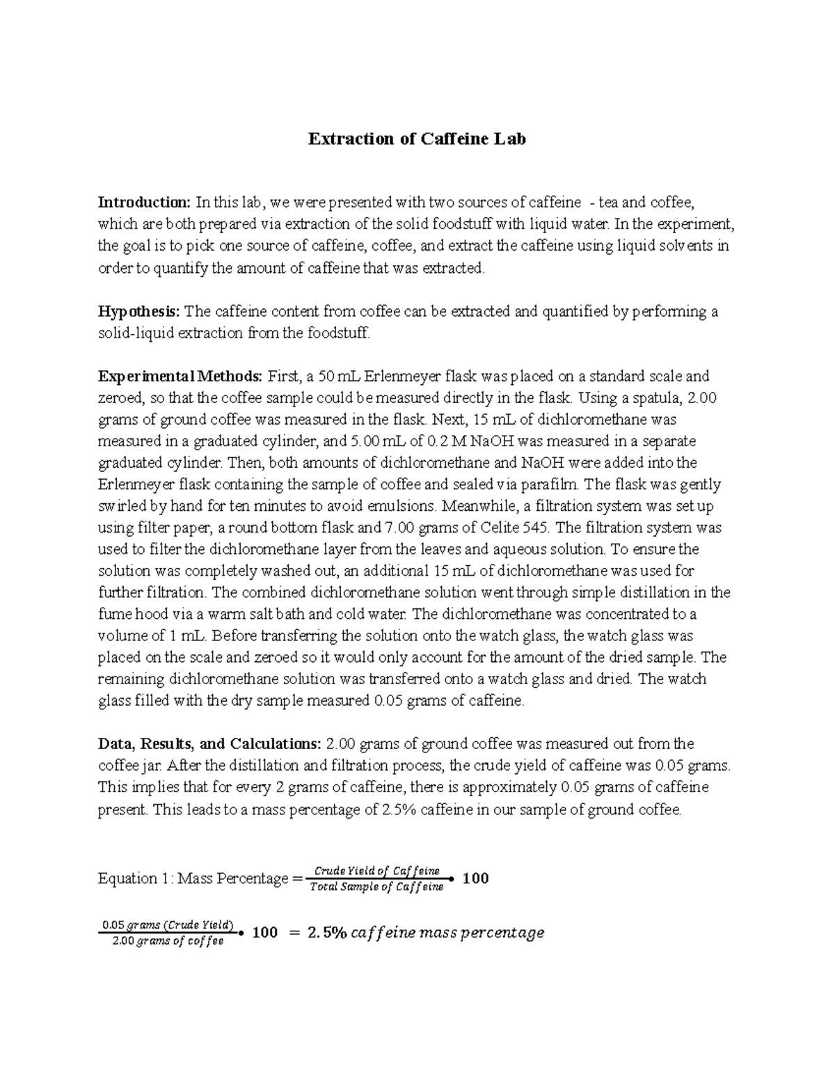 Lab 5 Extraction of Caffeine - Extraction of Caffeine Lab Introduction ...
