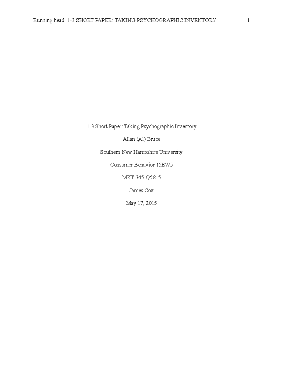 1-3 Short Paper: Taking Psychographic Inventory (2015 05 18 03 52 23 ...
