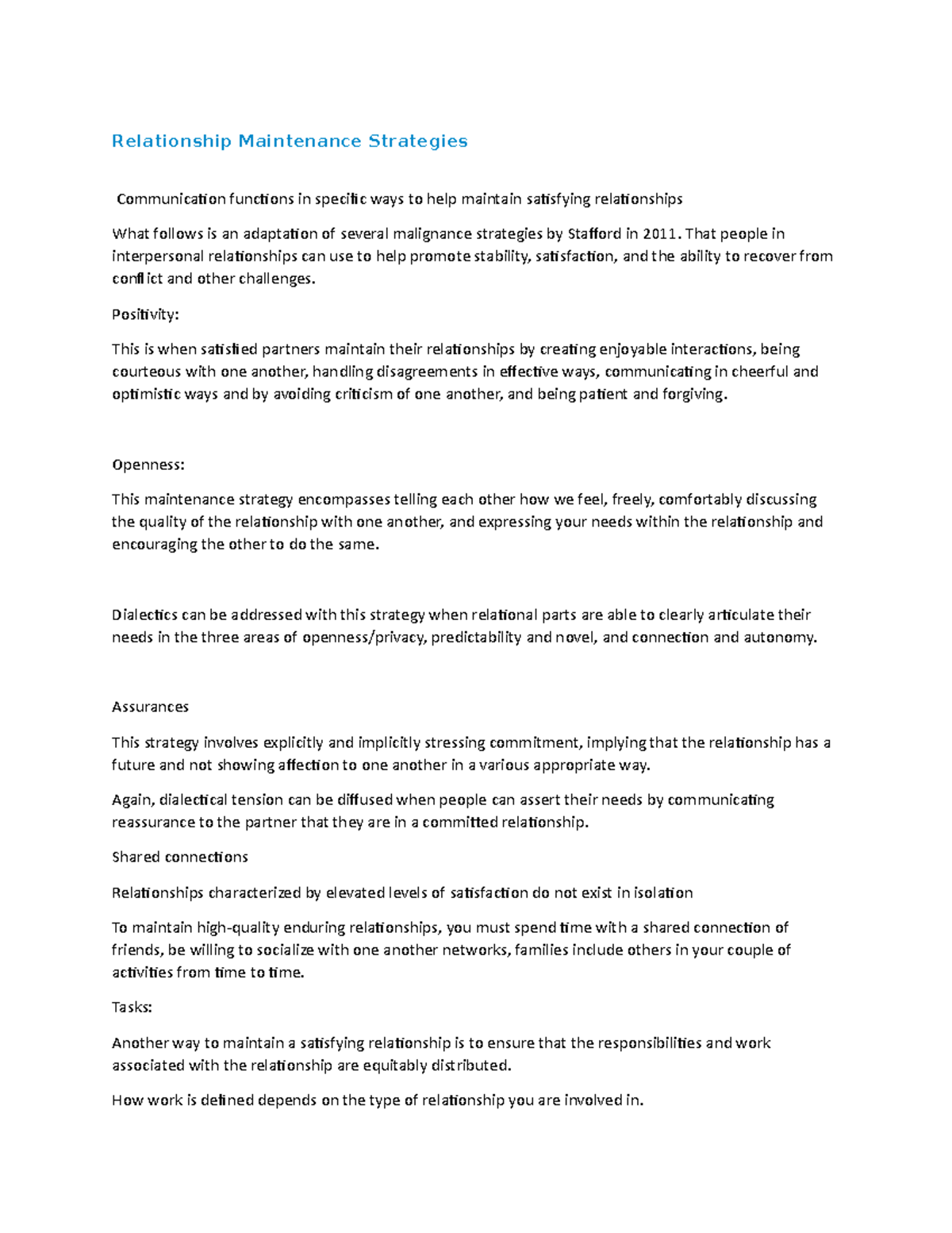 Relationship Maintenance Strategies - Relationship Maintenance ...