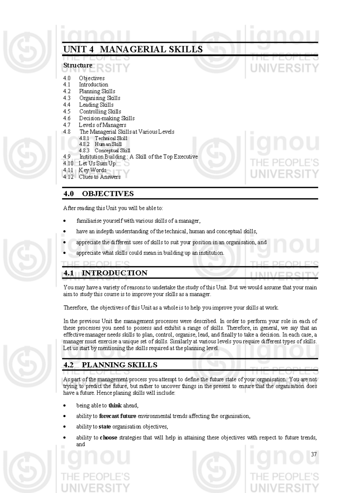 Unit-4 managerial skill - UNIT 4 MANAGERIAL SKILLS Structure 4 ...