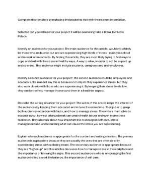 [Solved] list the two audiences for take a break by nicole peluse For ...