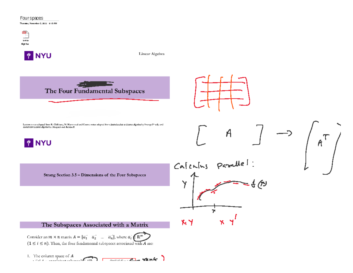 Ch3-3 - linear algebra notes - MATHUA140 - Four spaces Thursday ...
