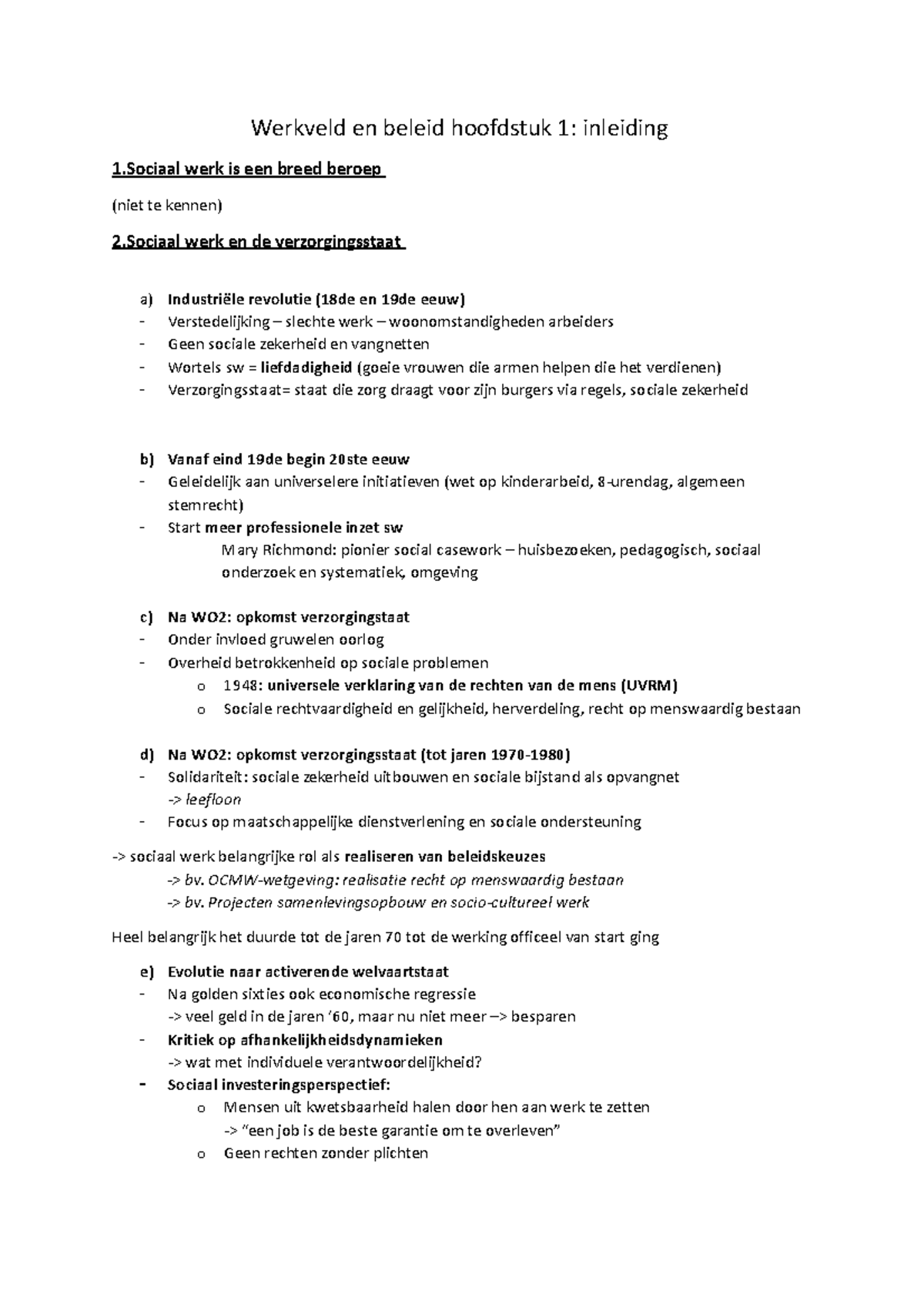 Werkveld & Beleid deel examen - Werkveld en beleid hoofdstuk 1 ...