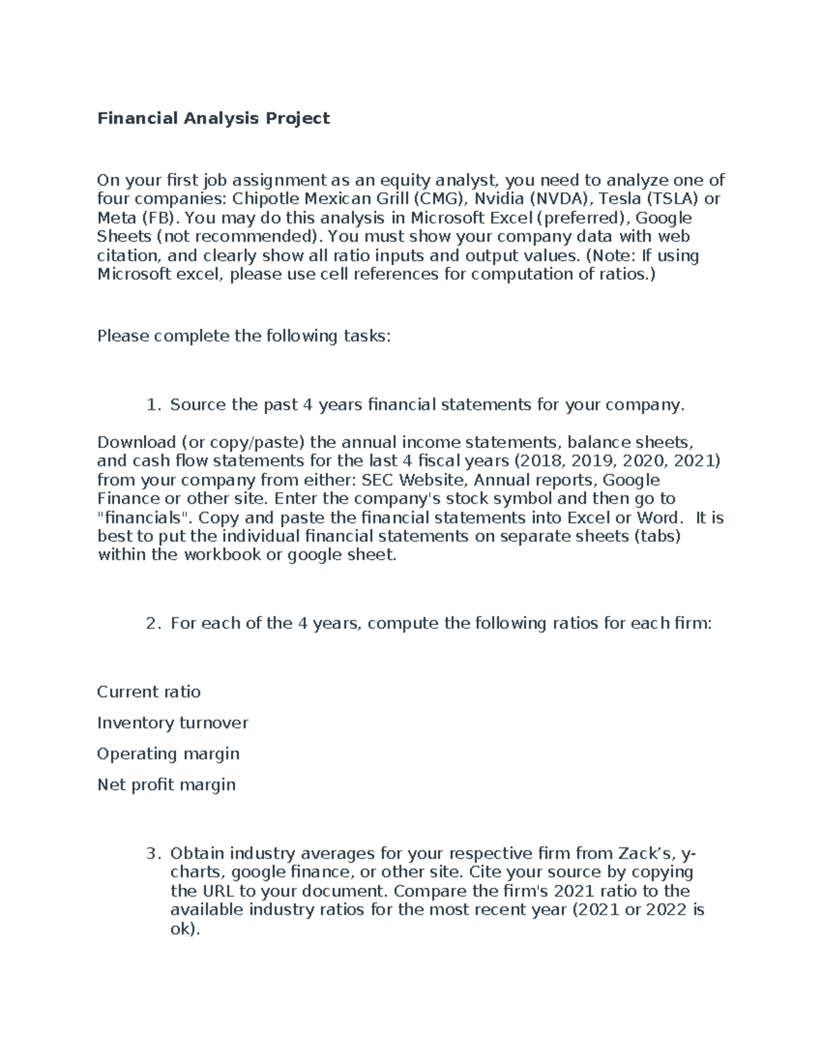 Financial Analysis Project - You may do this analysis in Microsoft ...