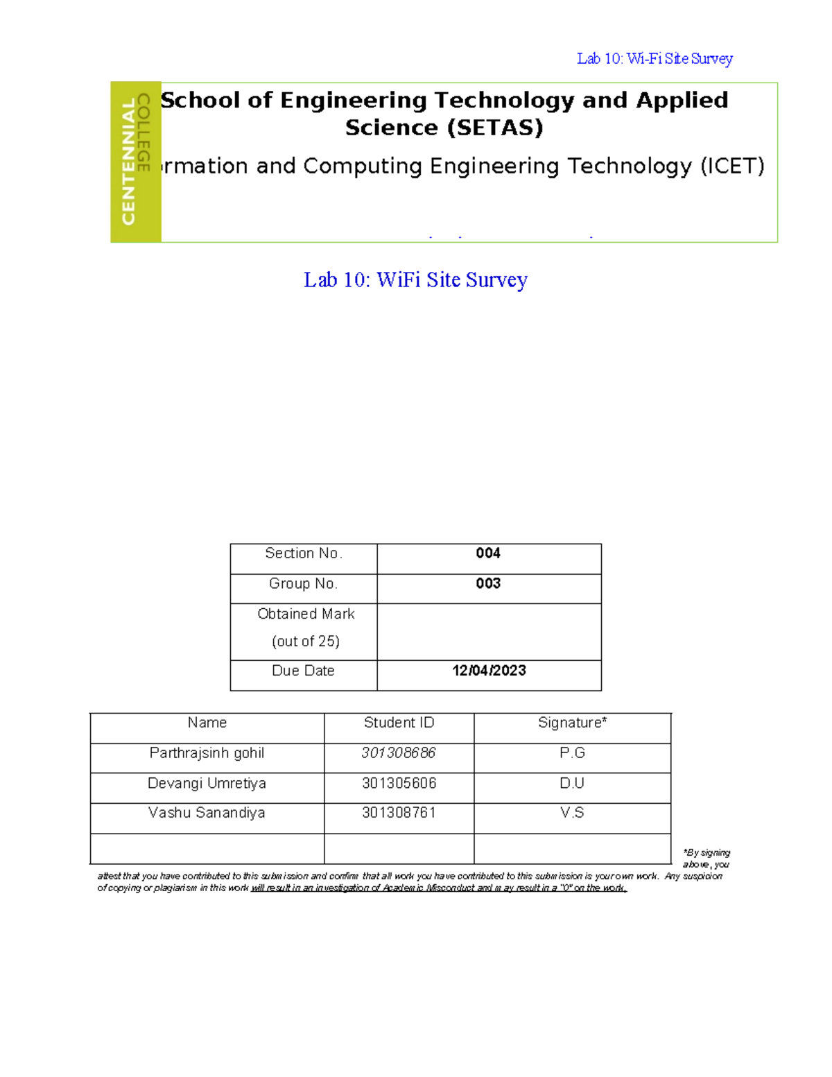 CNET304 Lab 10- Wi Fi-Site Survey - Lab 7: Wi-Fi Site Survey Lab 10: WiFi Site Survey *By ...