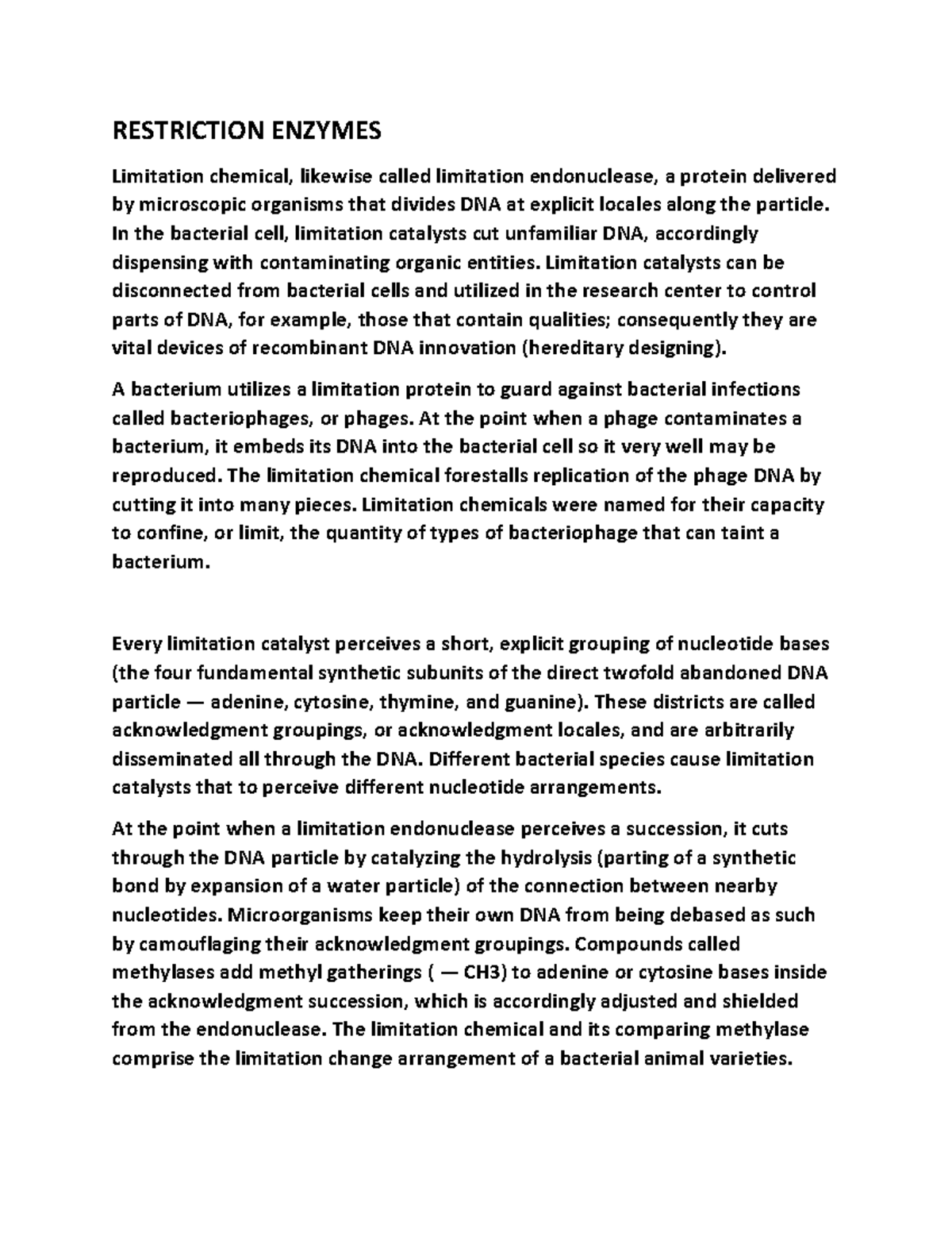 Restriction enzymes - Useful - RESTRICTION ENZYMES Limitation chemical ...
