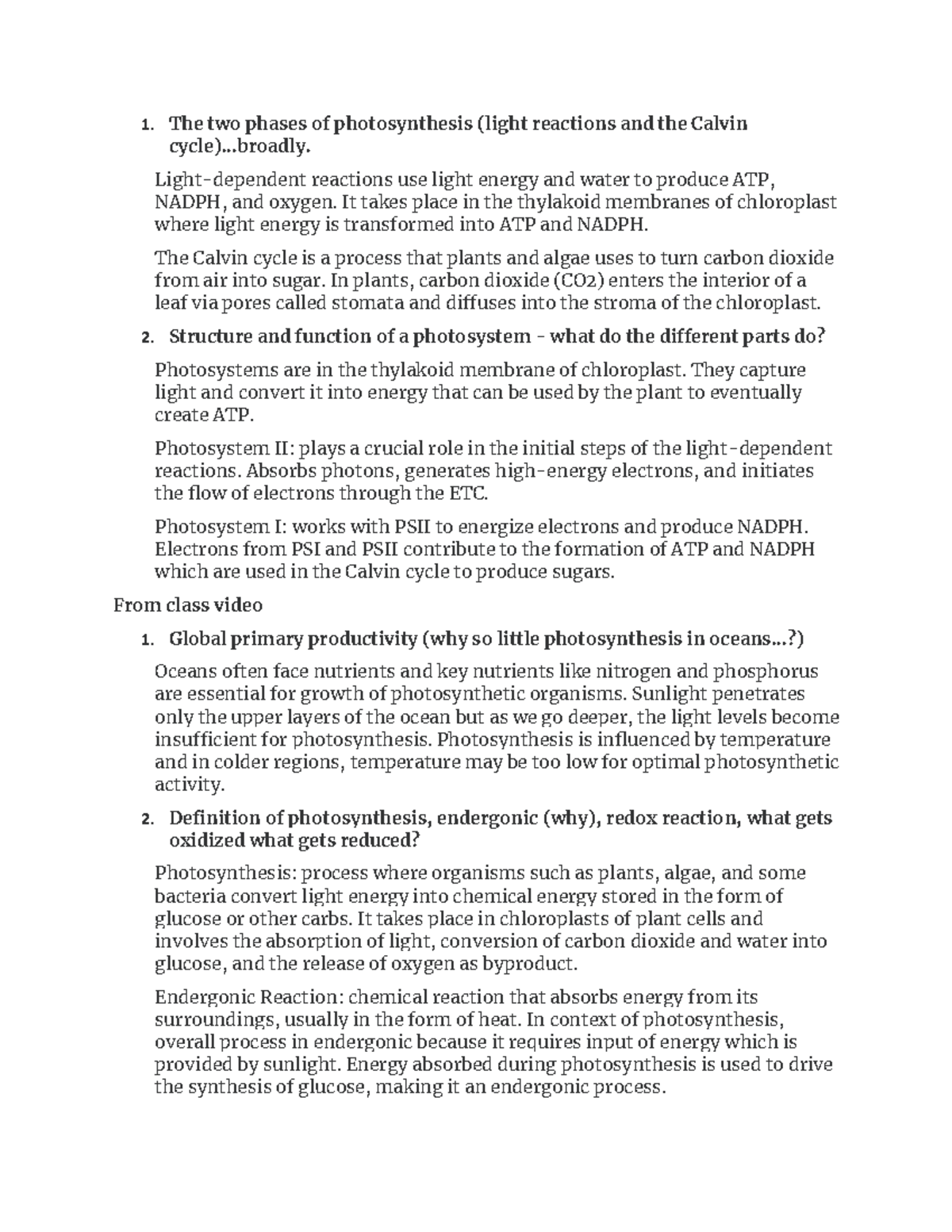 Photosynthesis - Learning outcomes - 1. The two phases of ...