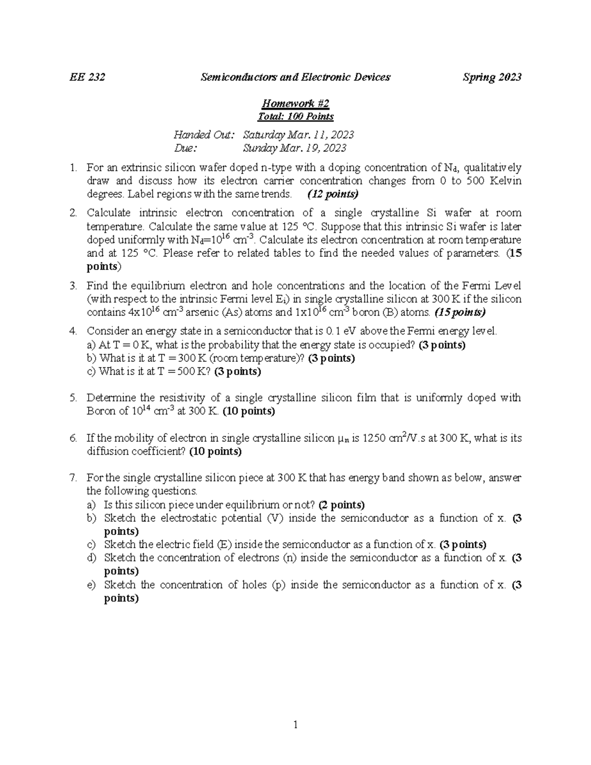 HW#2 EE232 Spring 2023 - .............. - 1 EE 232 Semiconductors and Electronic Devices Spring ...