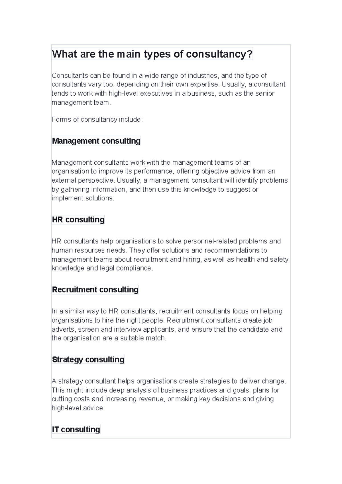 What are the main types of consultancy - What are the main types of ...