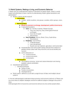 Anthropology Test 1 - test 1 study guide - 1. ANTHROPOLOGY Anthropology ...