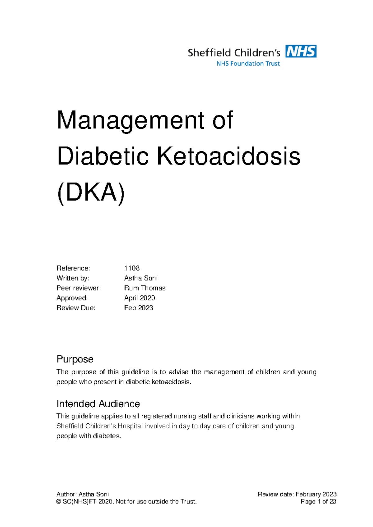 1108 Diabetic Ketoacidosis DKA - Author: Astha Soni Review date ...