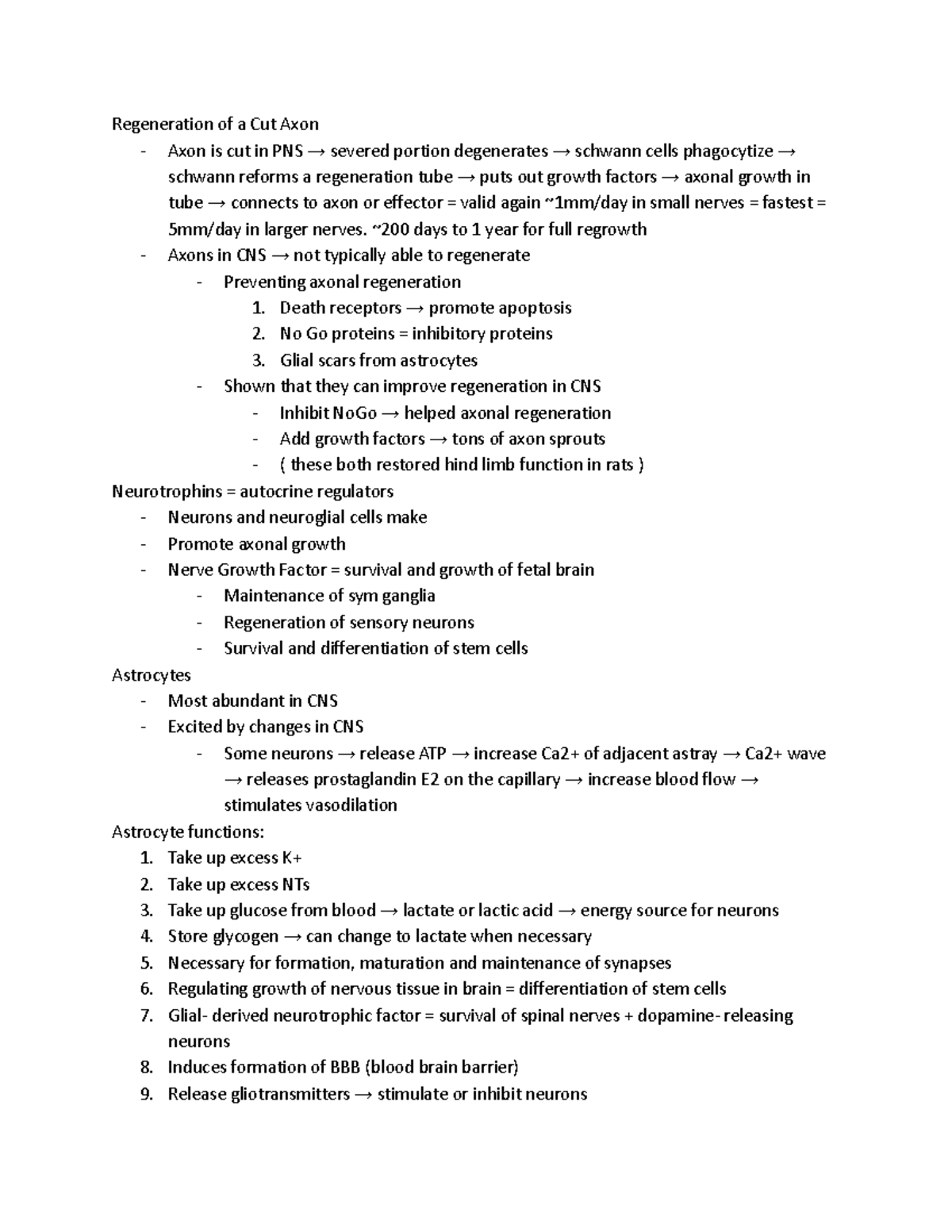 Physiology Notes 2 - Regeneration of a Cut Axon - Axon is cut in PNS ³ ...