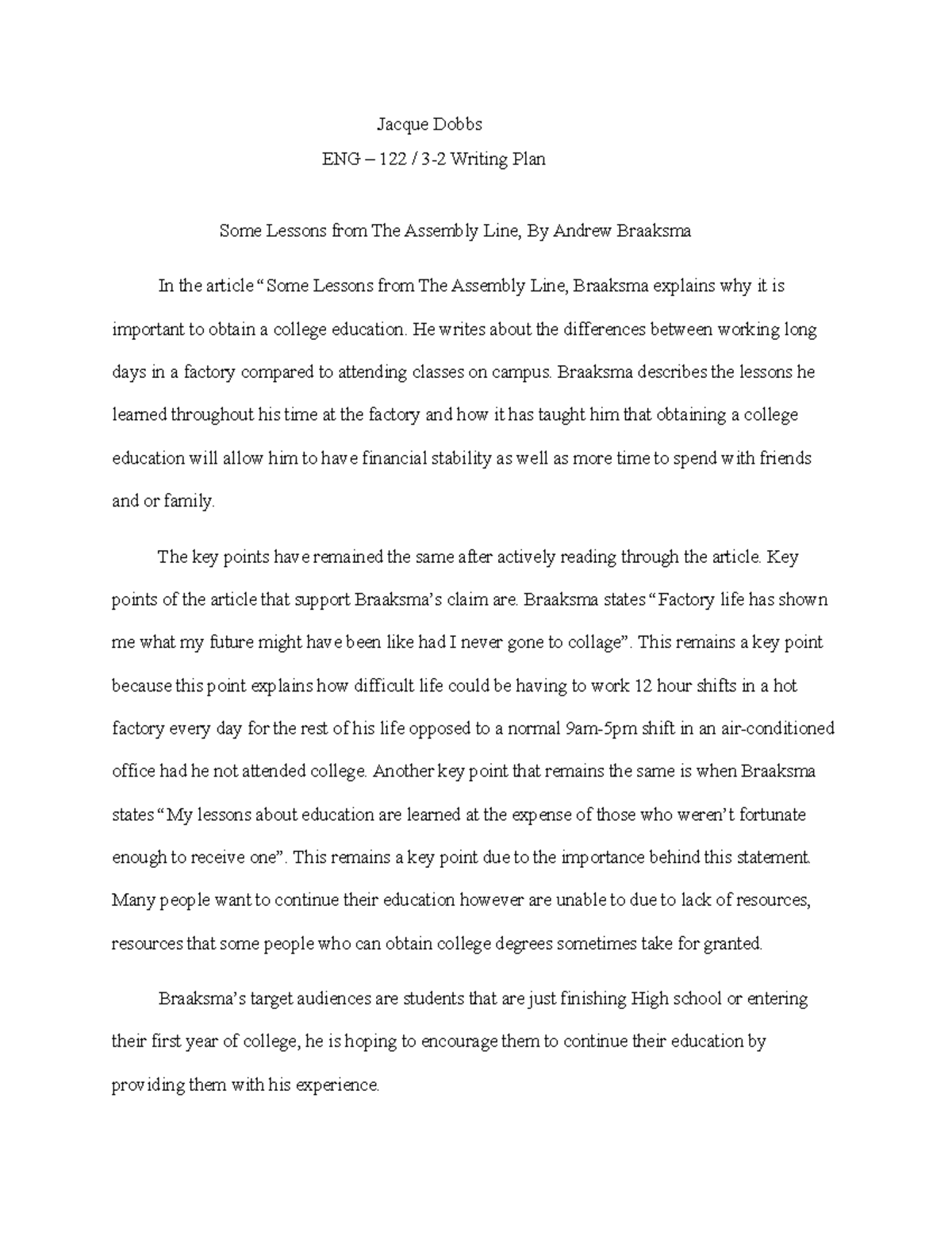 ENG -122 3-2 Writing - Jacque Dobbs ENG – 122 / 3-2 Writing Plan Some ...