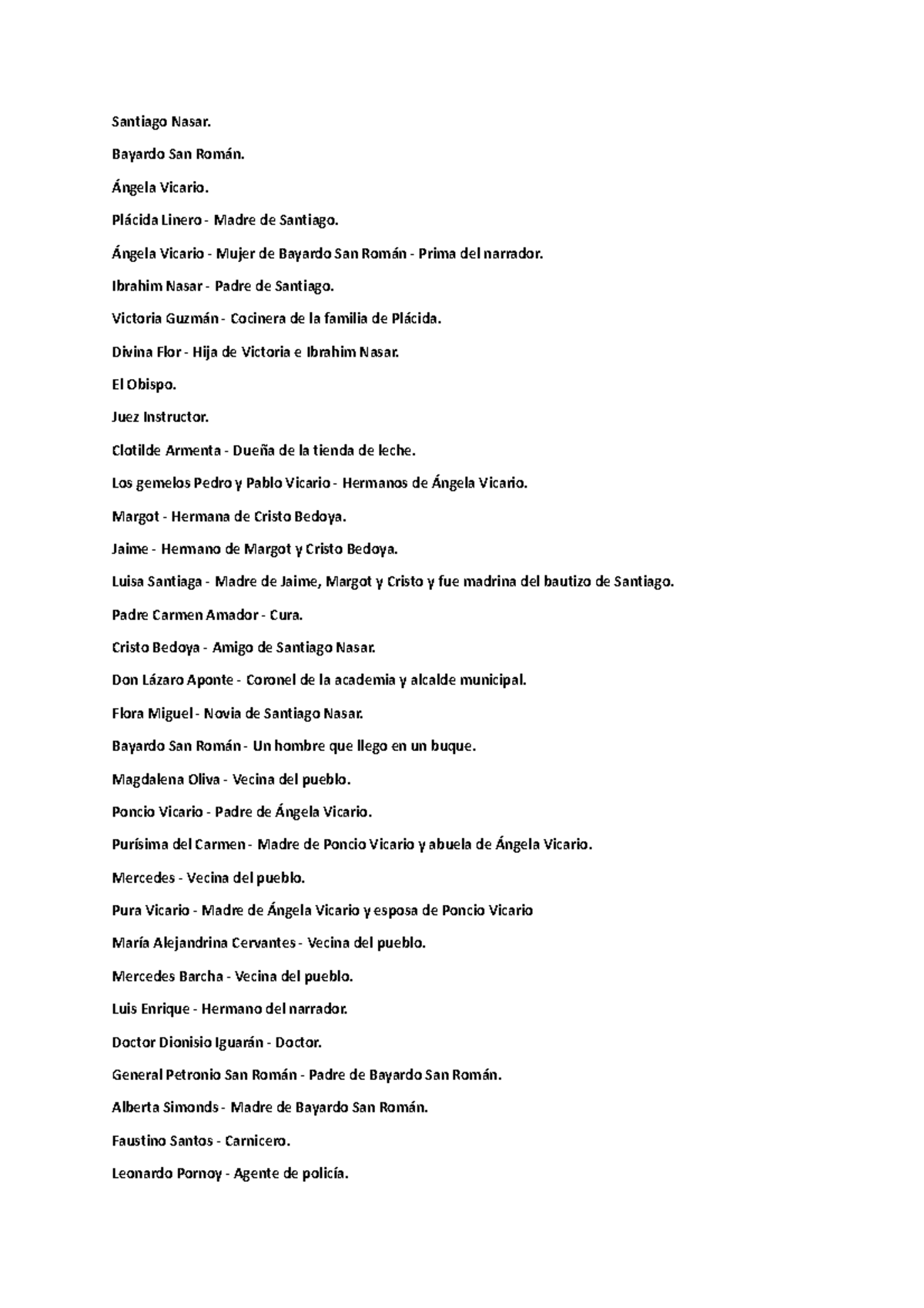 Cronica de una muerte anunciada - Santiago Nasar. Bayardo San Román ...