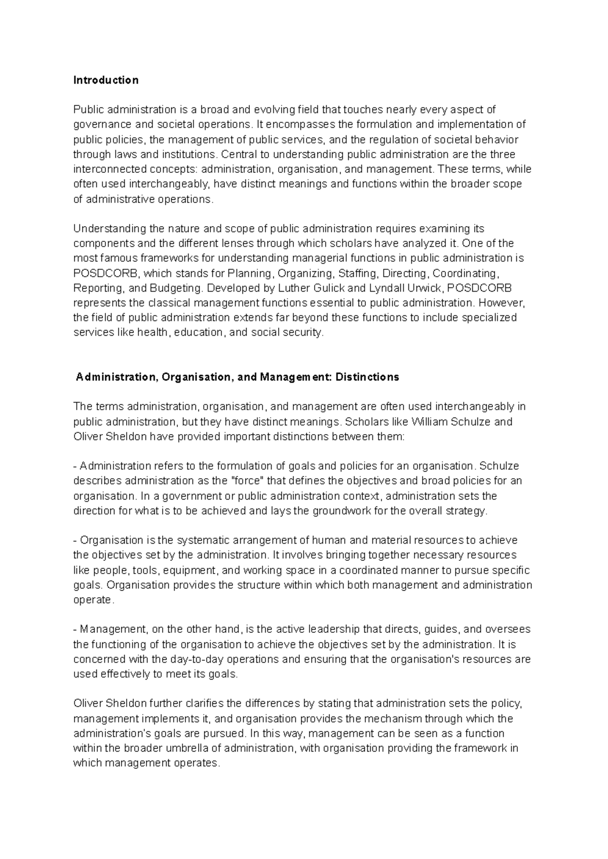 Public administartion - Introduction Public administration is a broad and evolving field that ...