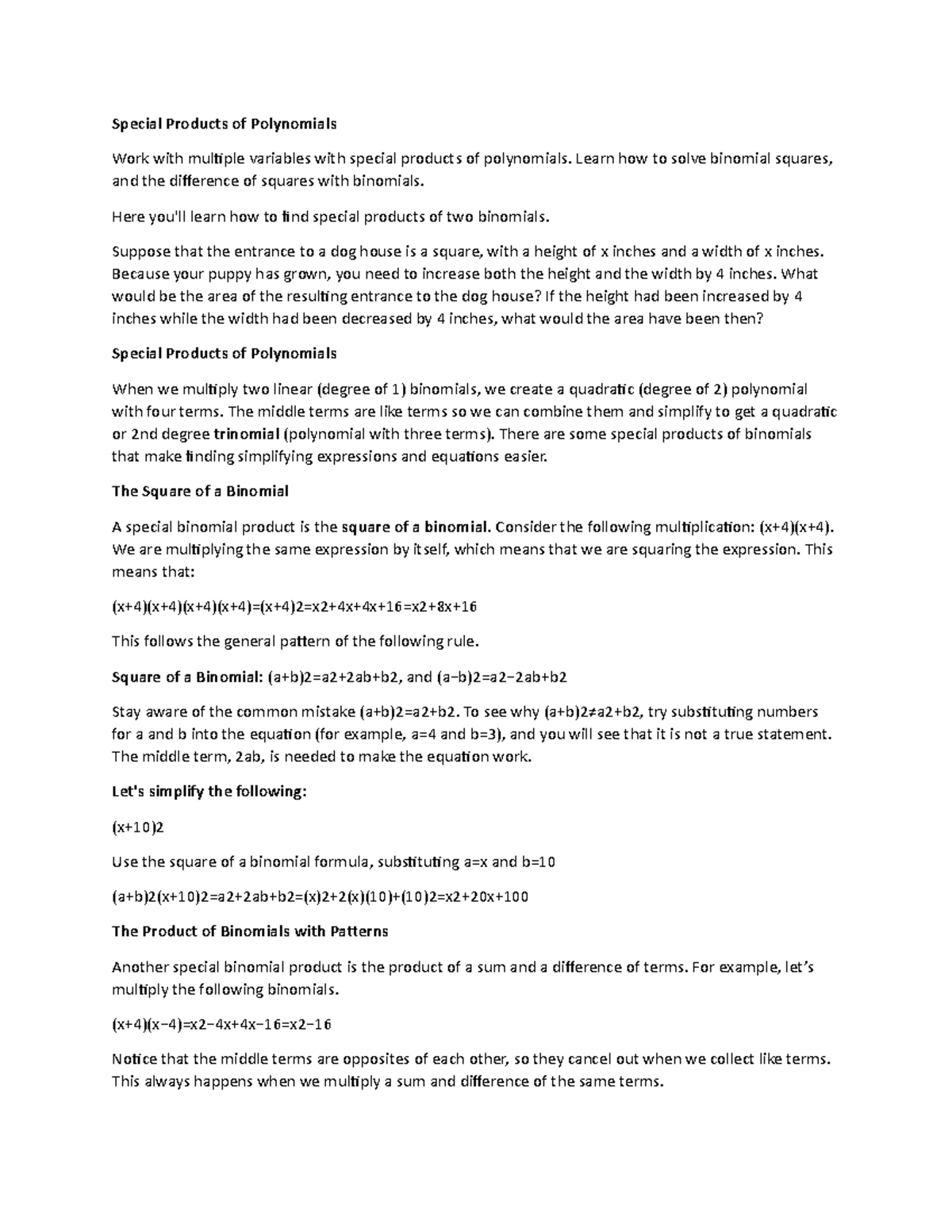 Special Products of Polynomials II - Special Products of Polynomials ...