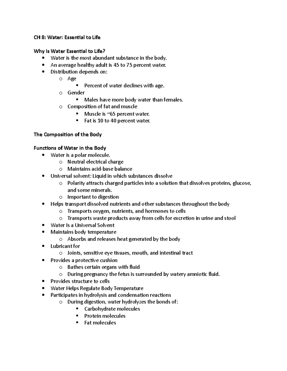 CH 8- Water - ....... - CH 8: Water: Essential to Life Why Is Water ...