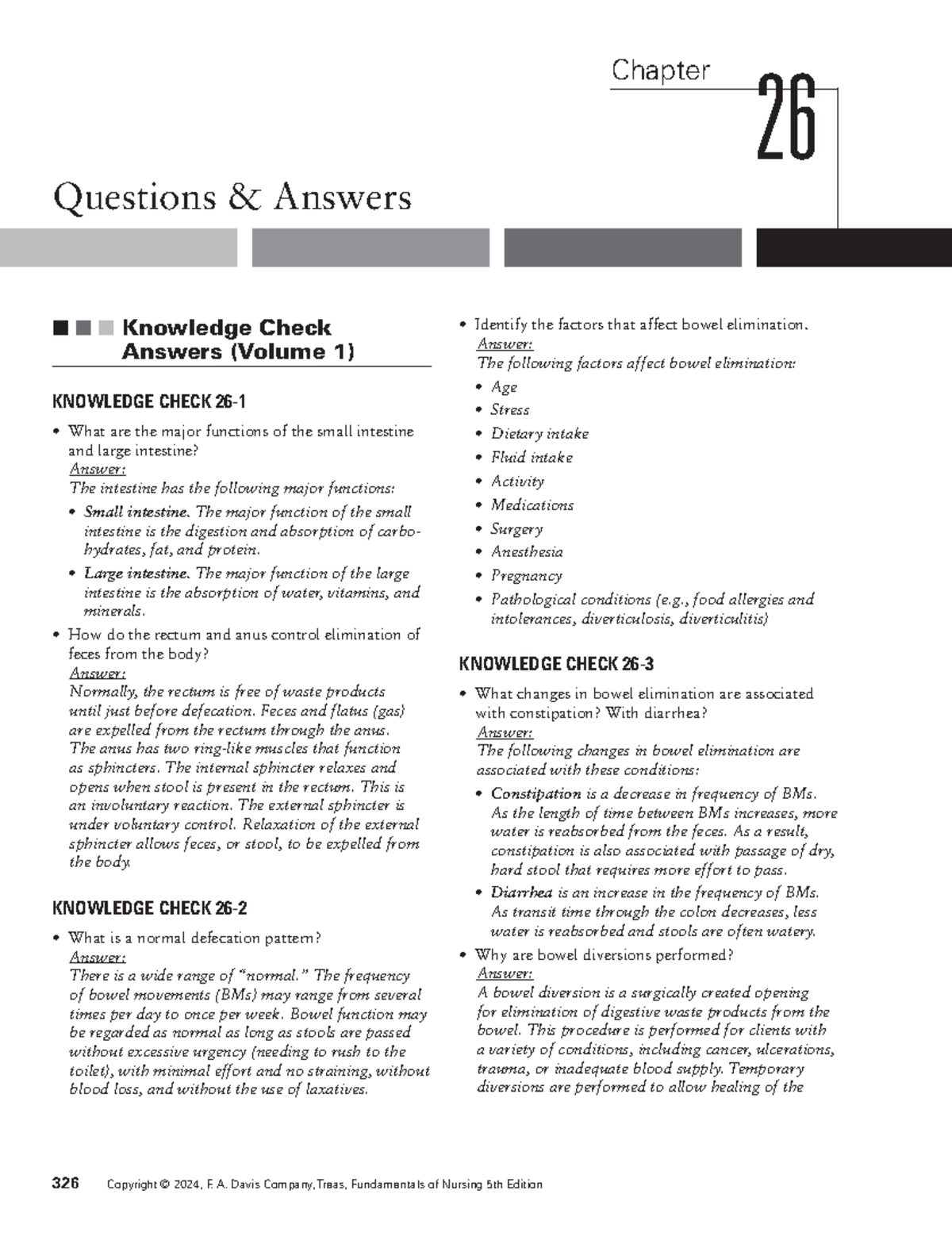 Bowel Elimination (Chapter 26) - Questions & Answers Knowledge Check ...