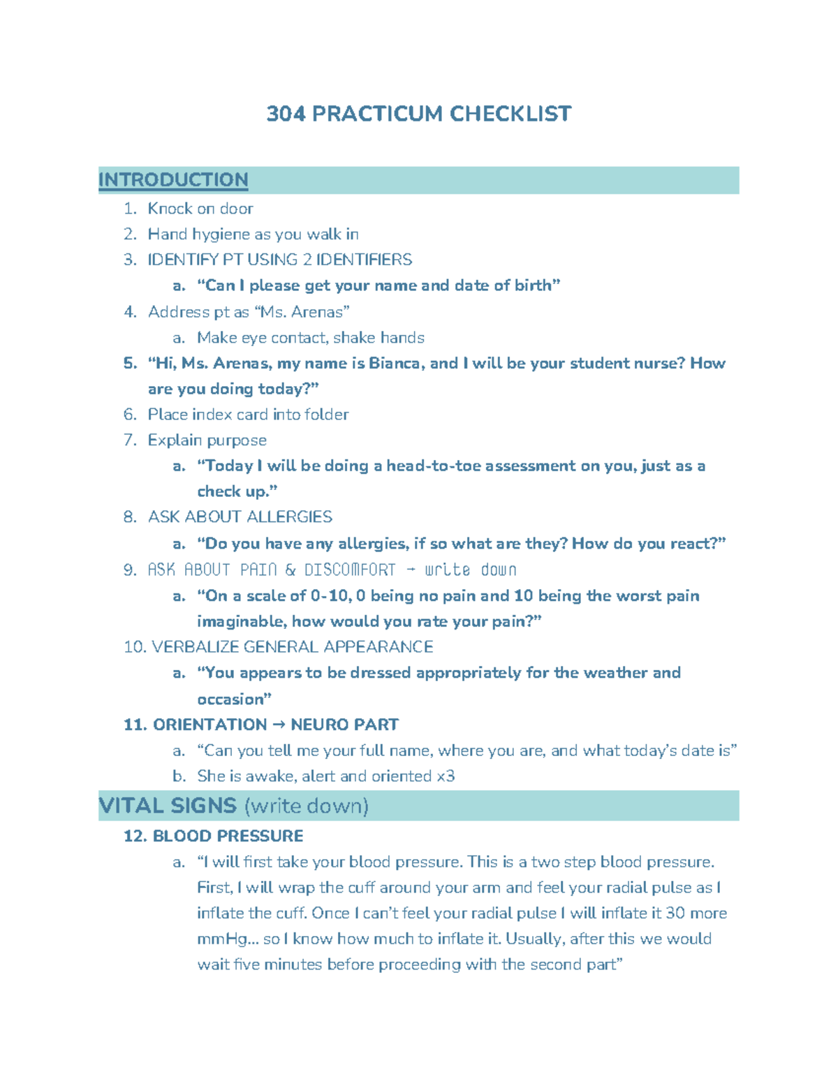 304 practicum - lecture notes - 304 PRACTICUM CHECKLIST INTRODUCTION 1 ...