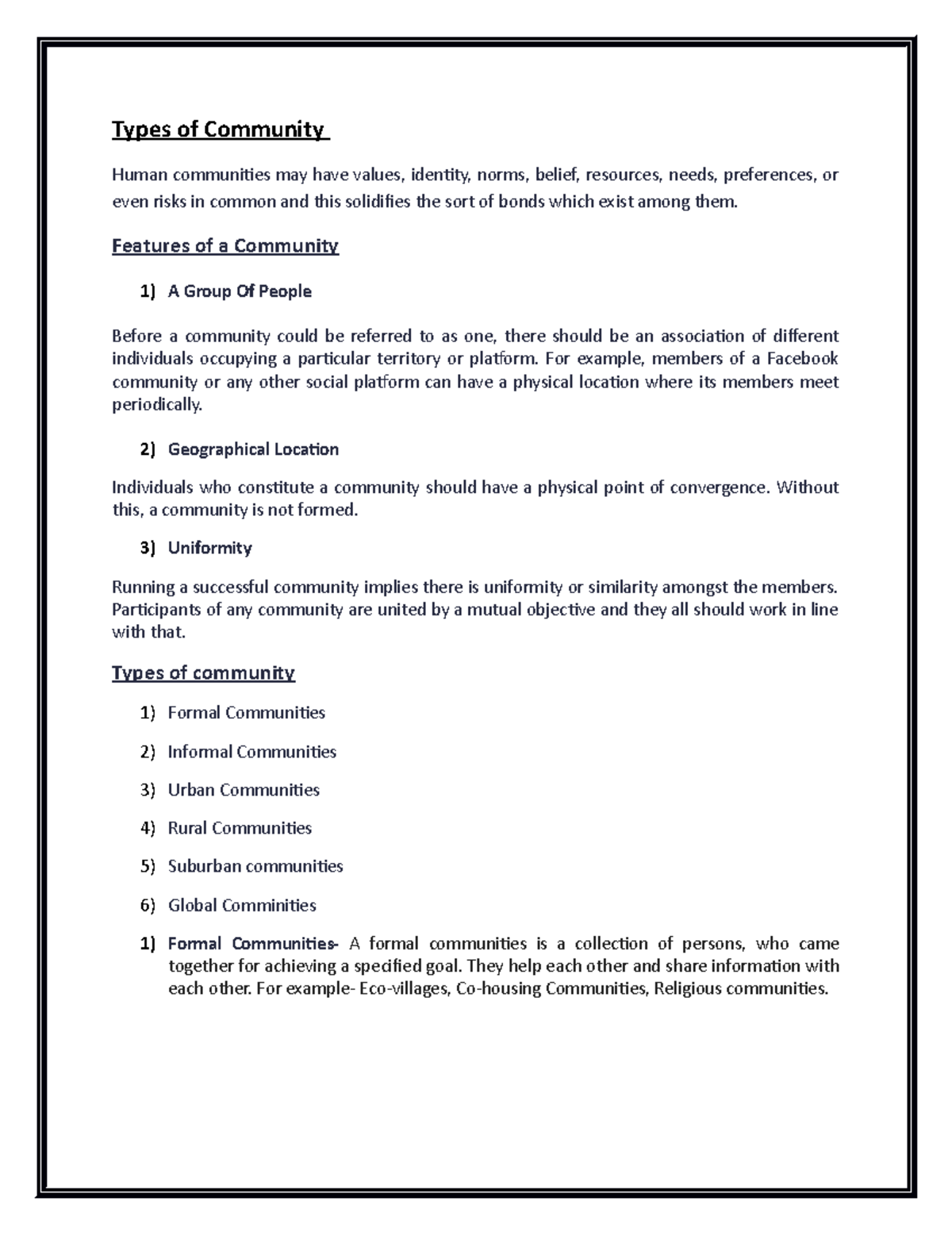 Types of Community - module 1 - Types of Community Human communities ...