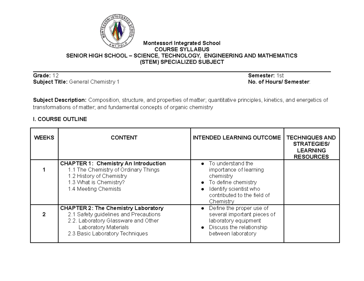 Course Syllabus - Montessori Integrated School COURSE SYLLABUS SENIOR ...