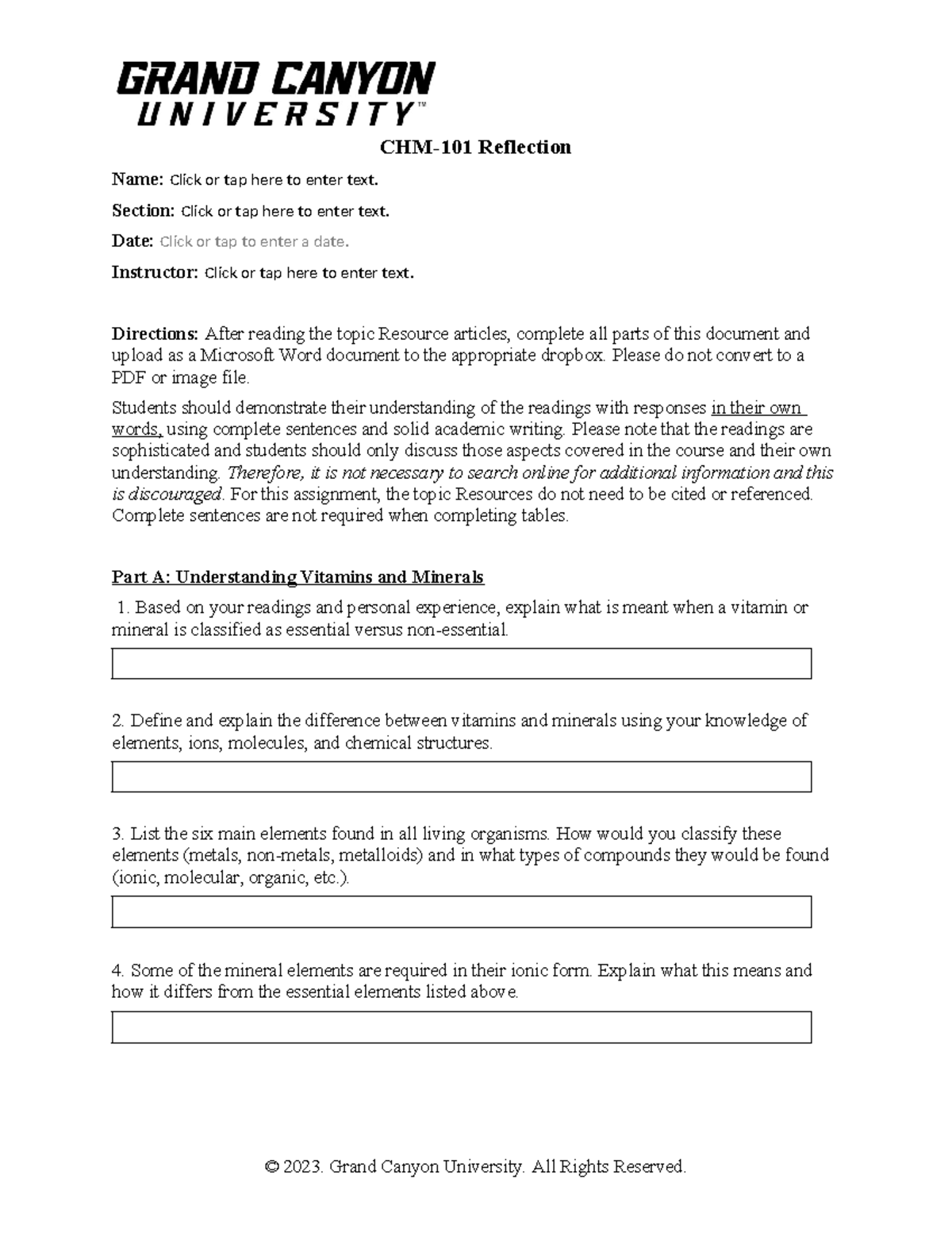 CHM 101 RS T6 Reflection - CHM-101 Reflection Name: Click or tap here ...