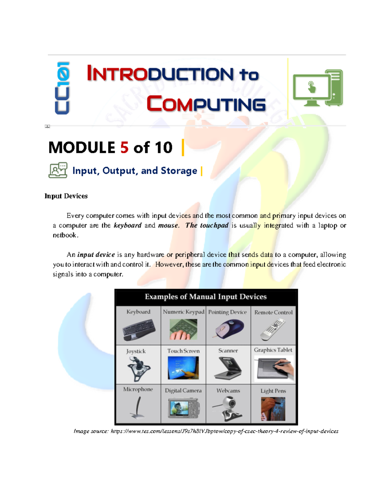 CC101#5 - Module No. 5 - MODULE 5 of 10 | Input, Output, and Storage | Input Devices Every ...