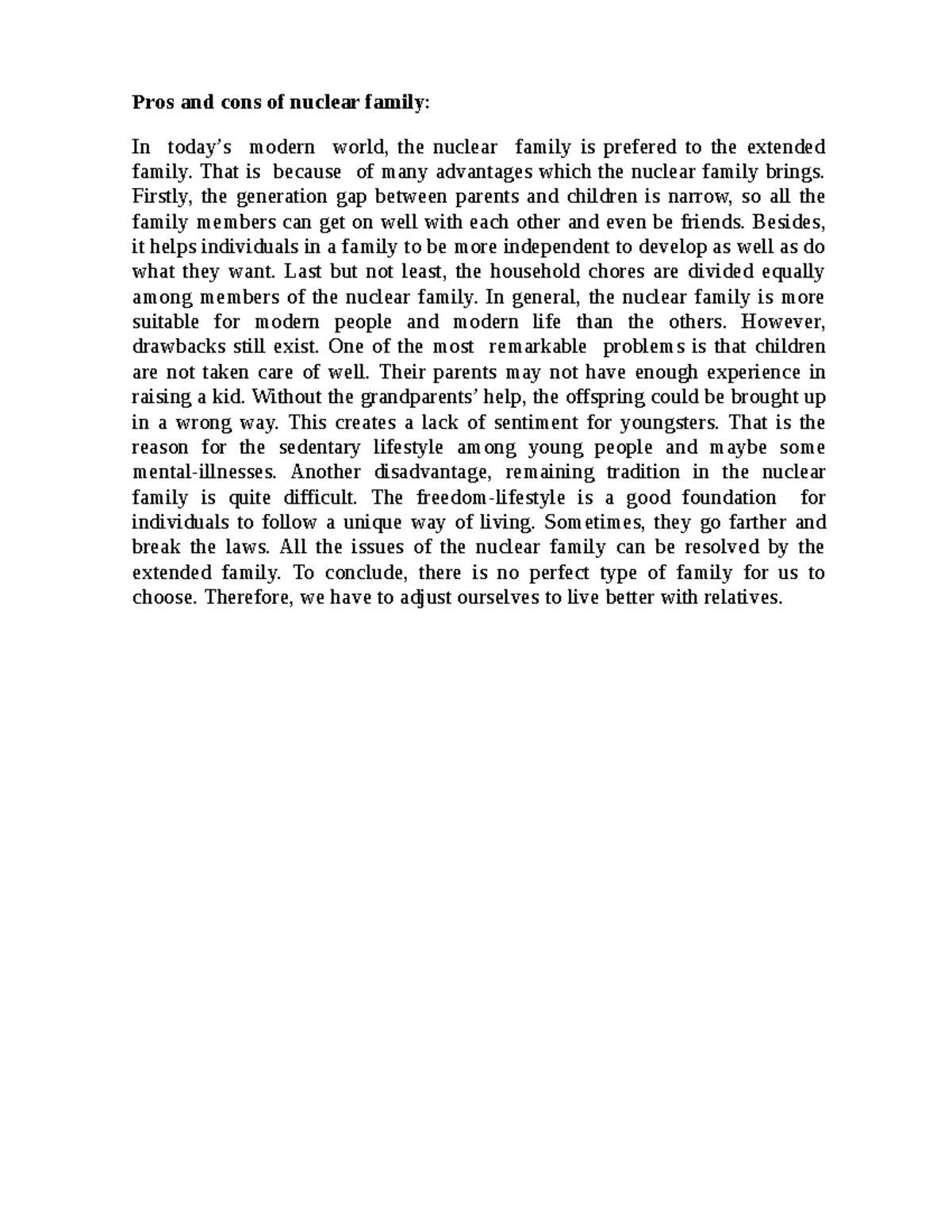 PROS AND CONS OF Nuclear Family - Pros and cons of nuclear family: In ...