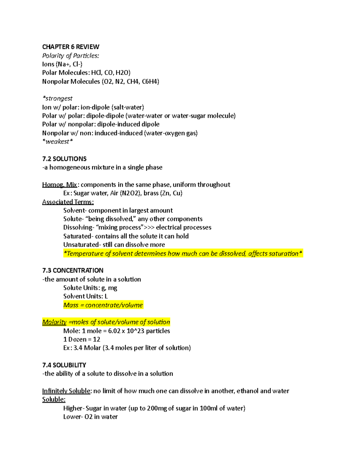 CHEM 1010 CH7 - CH7 Notes - CHAPTER 6 REVIEW Polarity of Particles ...