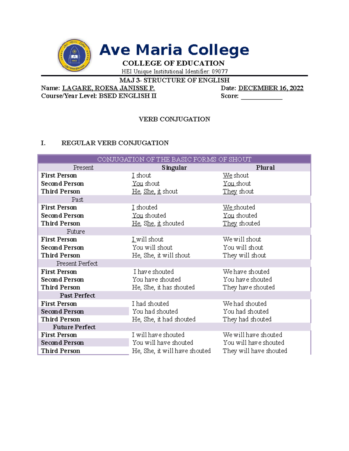 VERB Conjugation - HOPE IT CAN HELP SPECIALLY IN MAJOR IN ENGLISH - Ave ...