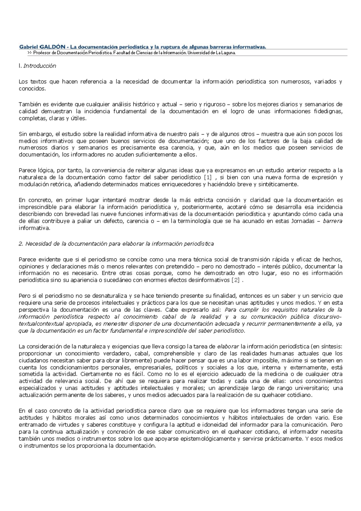 La Documentacion Periodistica de Galdon - l. Introducción Los textos ...