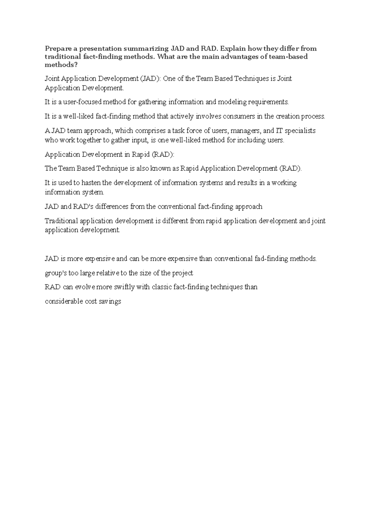 Projects ch1.2 Bapat - Class Assignments - Prepare a presentation summarizing JAD and RAD ...