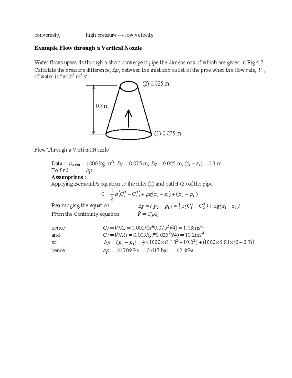 2b Fluid dynamics Bernoullis-9 - conversely, high pressure → low ...