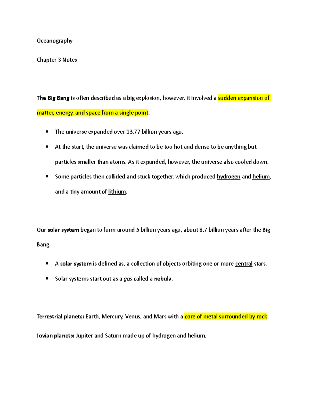 Oceanography Ch. 3 Notes - Oceanography Chapter 3 Notes The Big Bang is ...