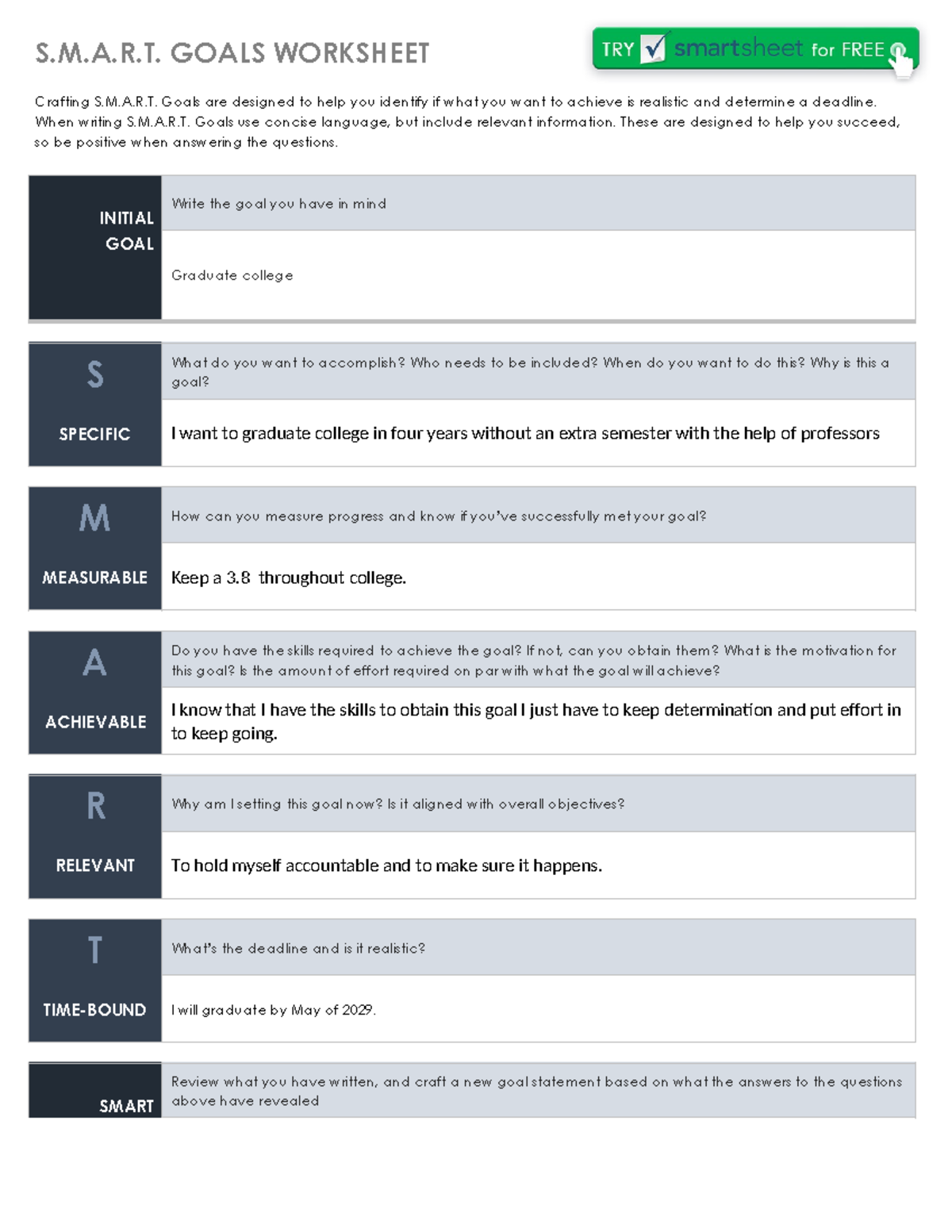 Copy of Smart Goals - S.M.A.R. GOALS WORKSHEET Crafting S.M.A.R. Goals ...