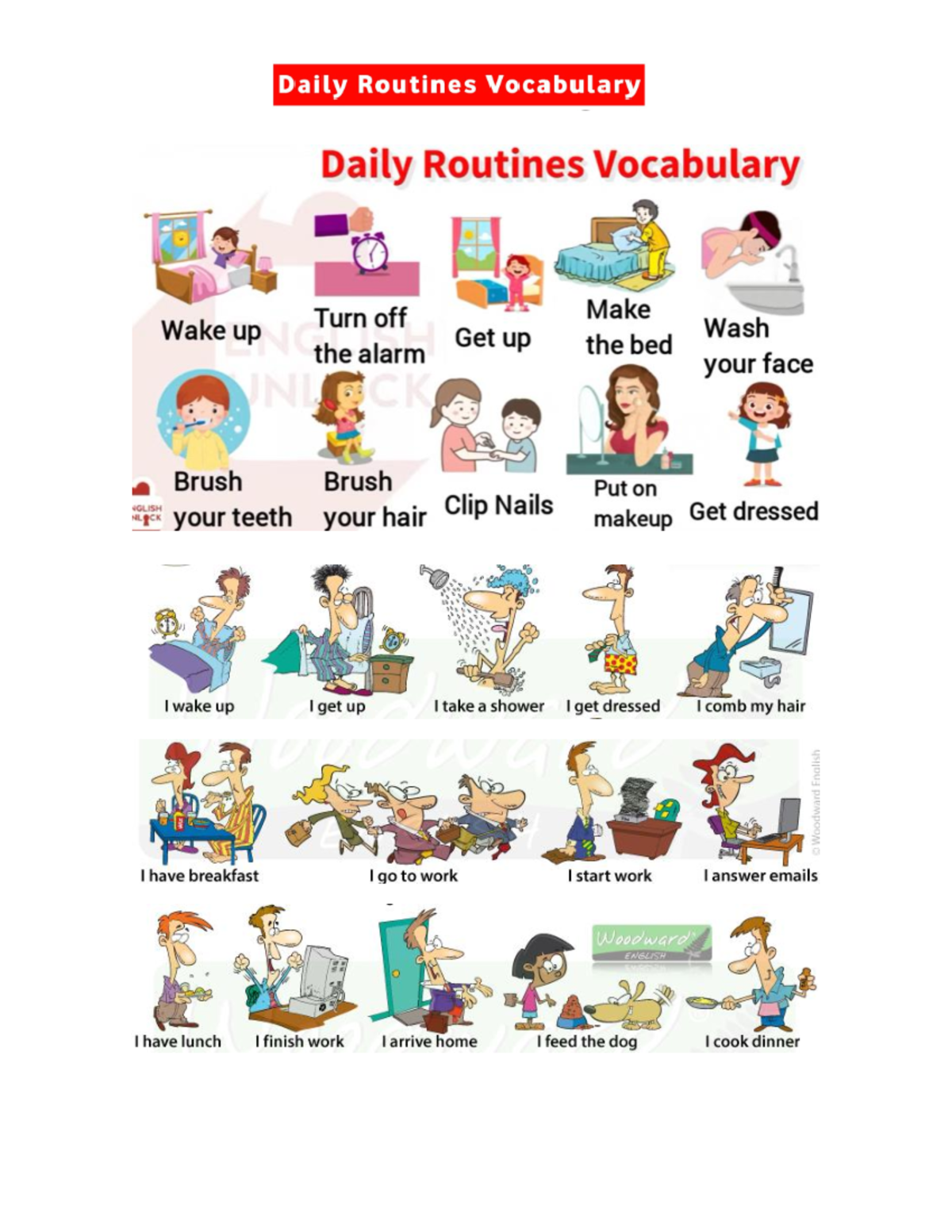 WEEK 5 - daily routines - Daily Routines Vocabulary Daily Routines ...