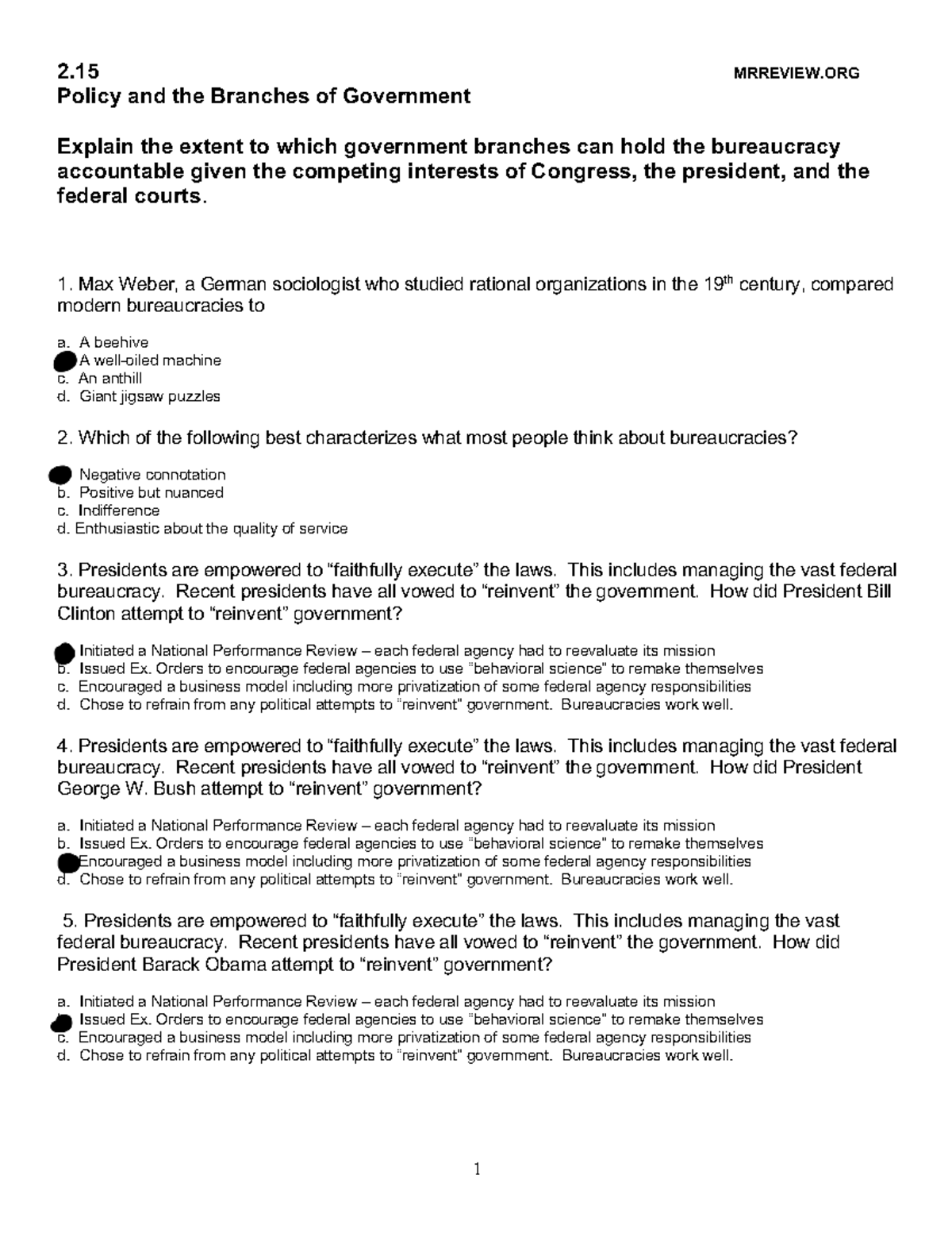 2.15 Ap Government - 1 2. 15 MRREVIEW Policy and the Branches of ...