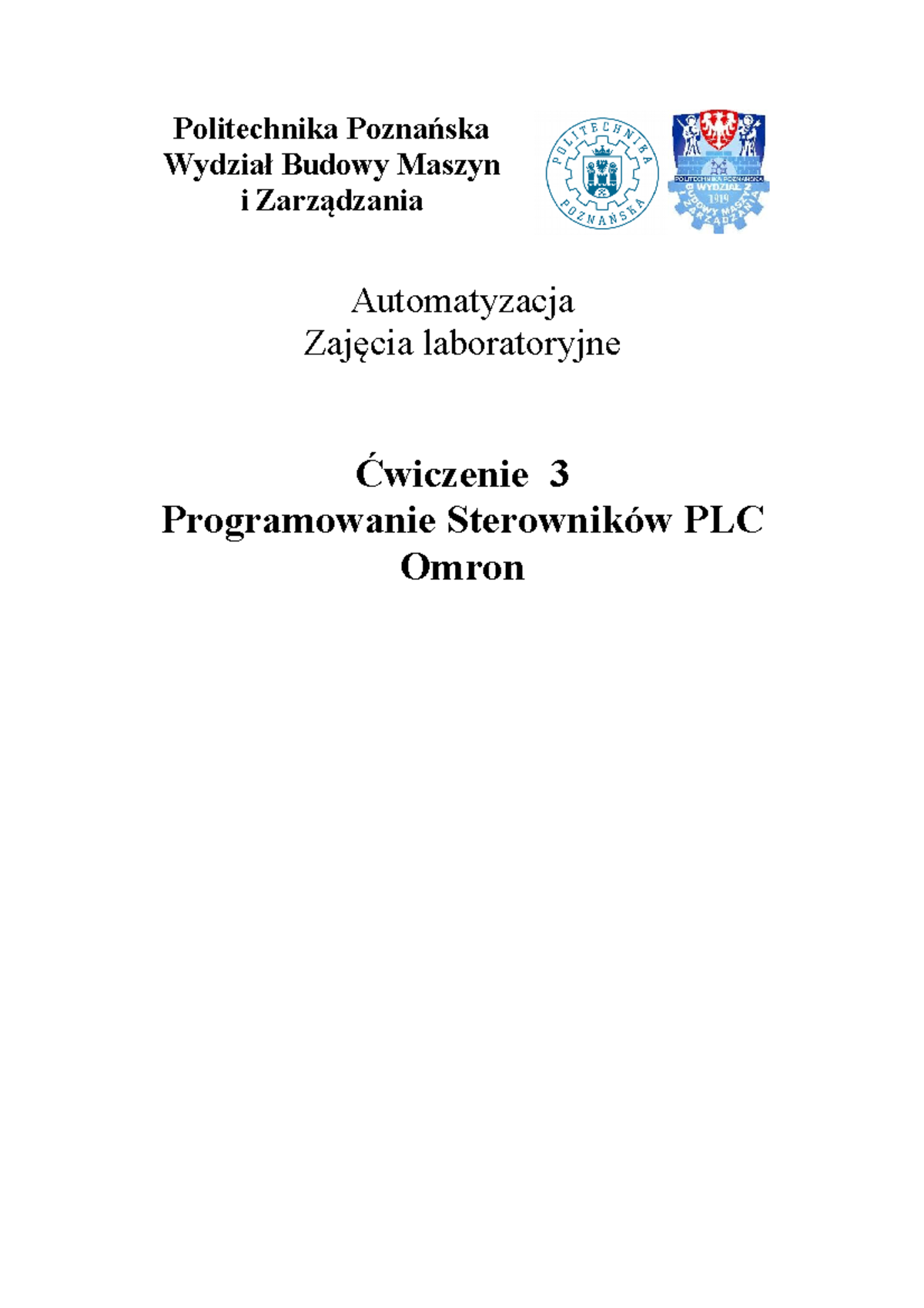 Automatyzacja 3 Programowanie PLC omron - Politechnika Poznańska ...