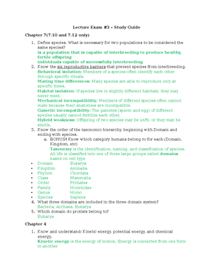 Lecture Exam I - Review Sheet - Lecture Exam #1 – Study Guide Chapter 1 ...