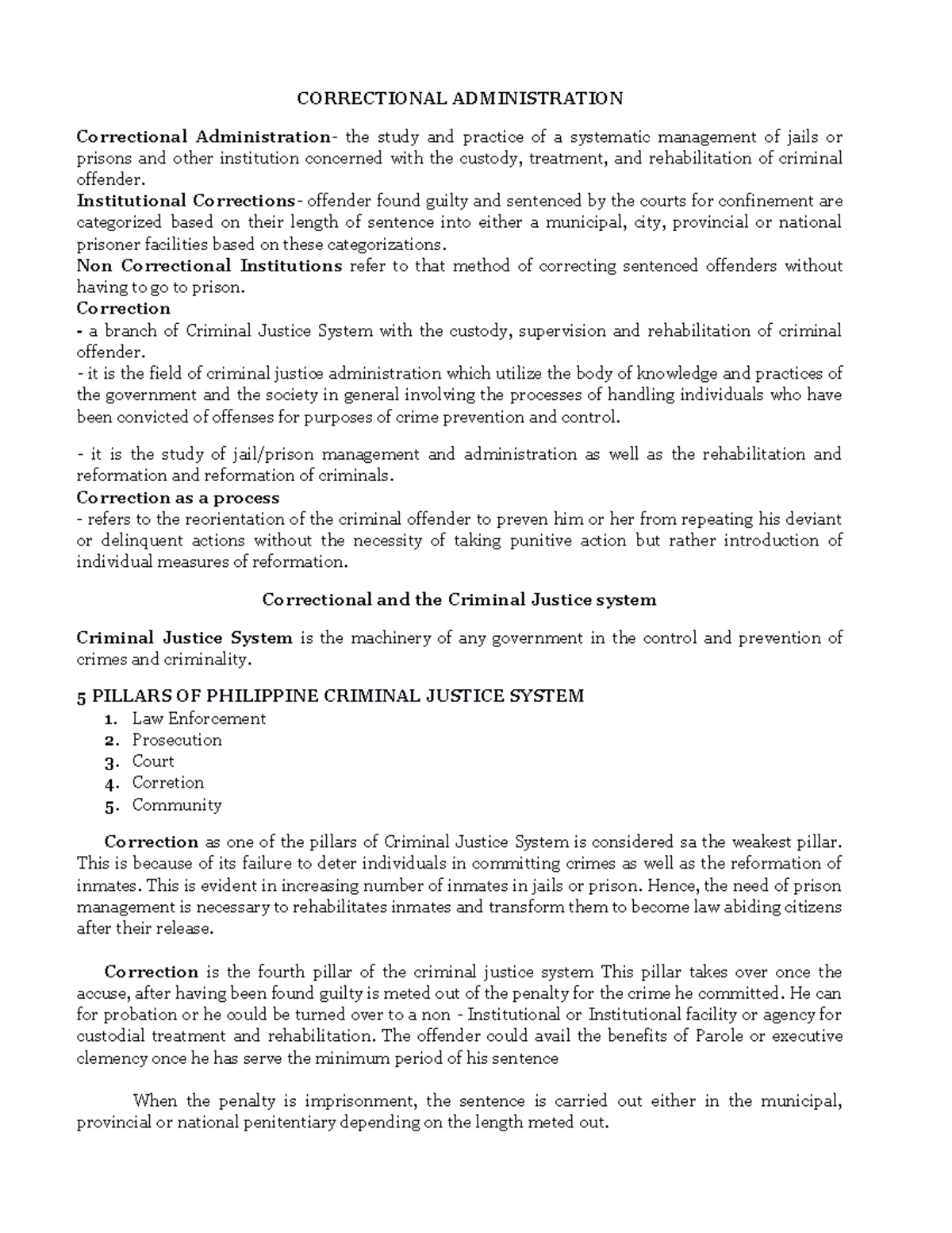 Correctional Administration - CORRECTIONAL ADMINISTRATION Correctional ...