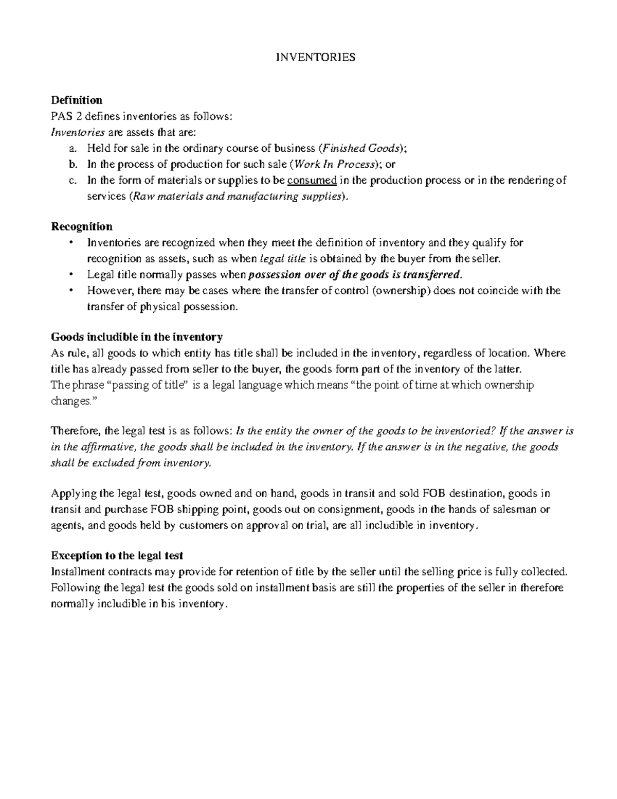 Inventories - Held for sale in the ordinary course of business ...