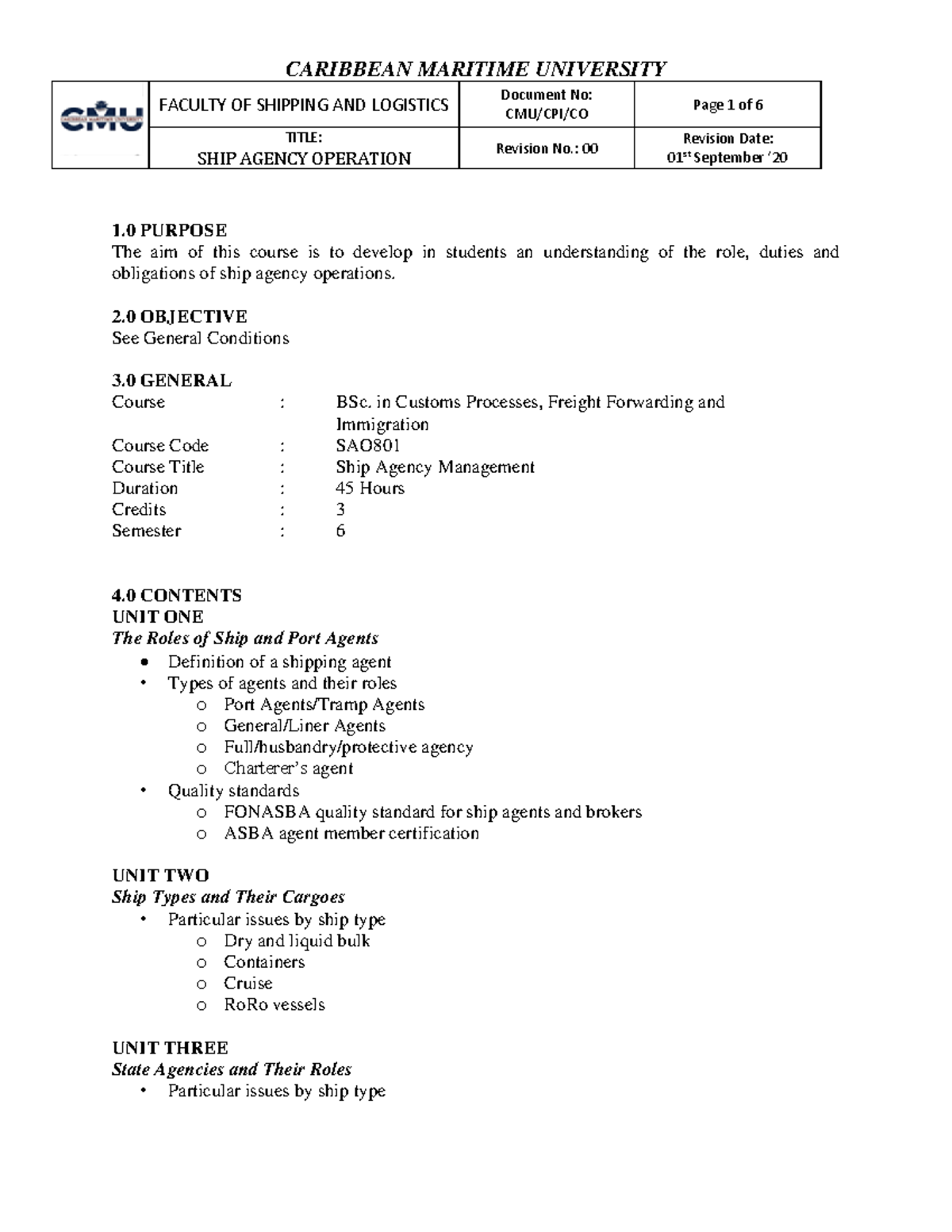 Ship Agency Operations - FACULTY OF SHIPPING AND LOGISTICS Document No ...