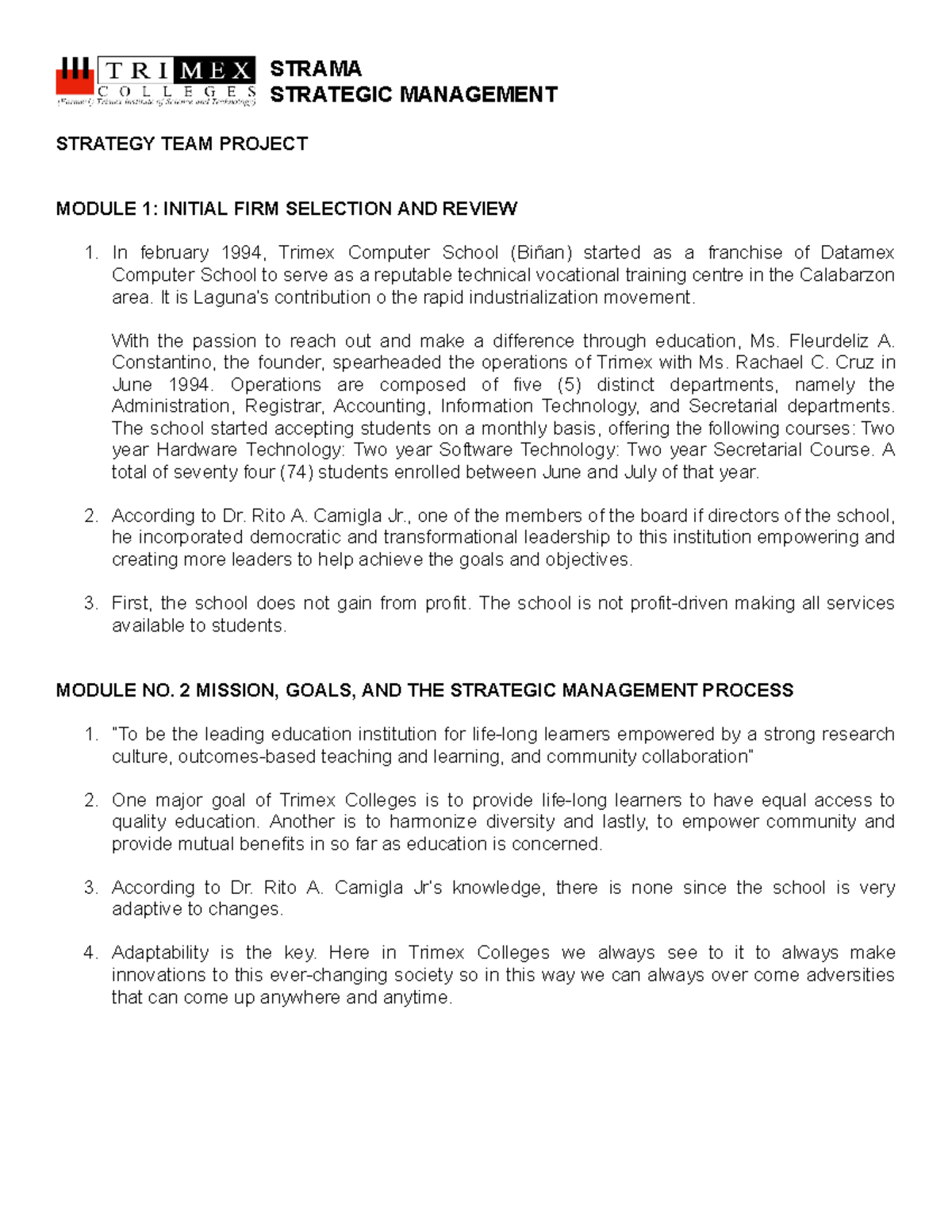 Strategy TEAM Project Module Format - STRAMA STRATEGIC MANAGEMENT ...