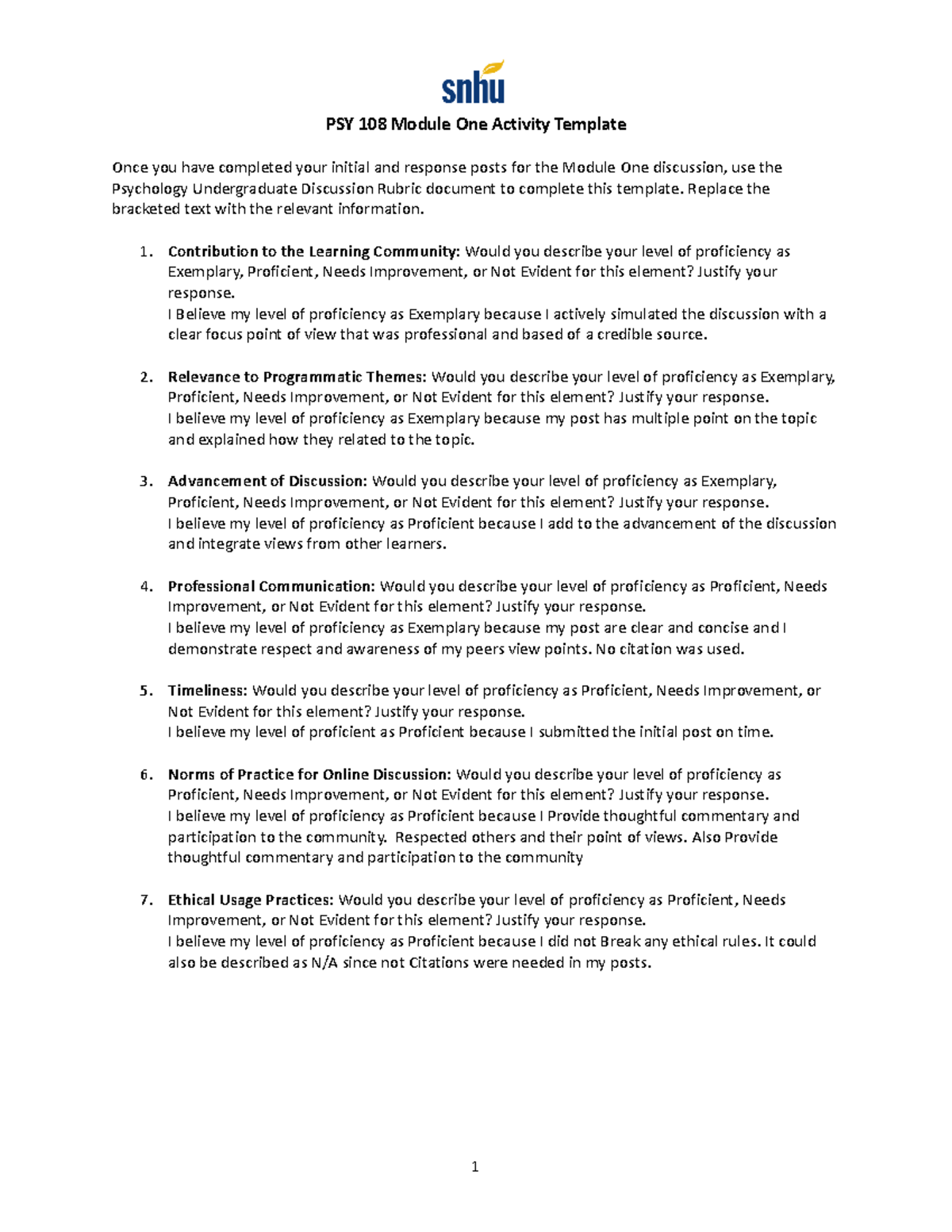 PSY 108 Module One Activity Template - PSY 108 Module One Activity ...