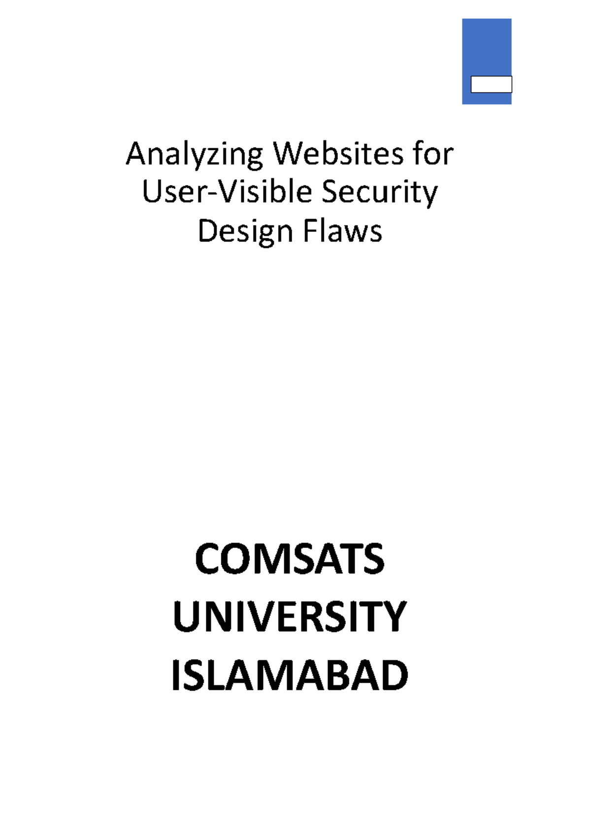Analyzing Websites For User Visible Security Design Flaws Analyzing