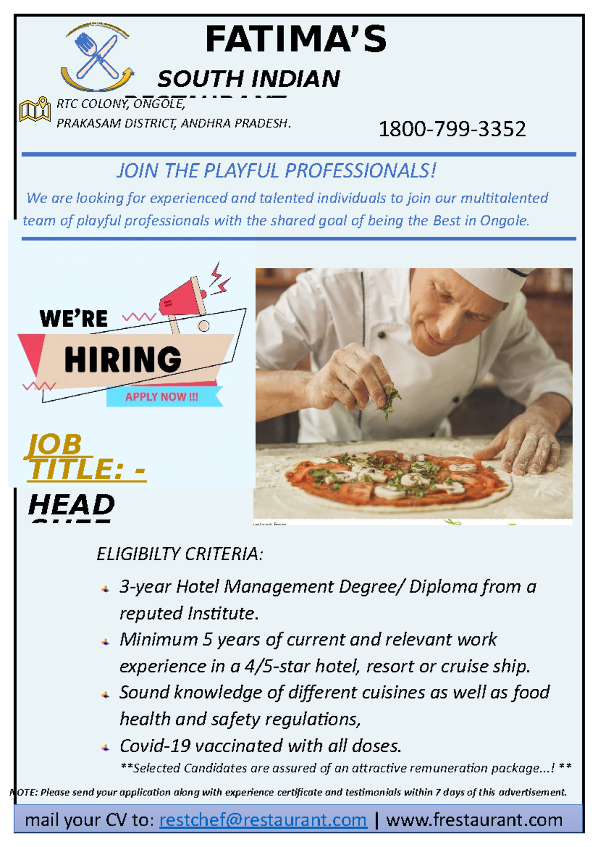 AD-final - assignment - FATIMA’S SOUTH INDIAN RESTAURANT JOIN THE PLAYFUL PROFESSIONALS! We are ...