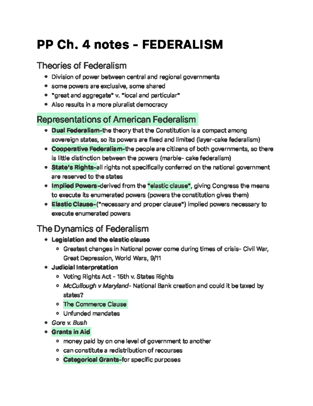 PP Ch. 4 notes - Federalism - P P C h. 4 n o te s - F E D E R A L I S M ...