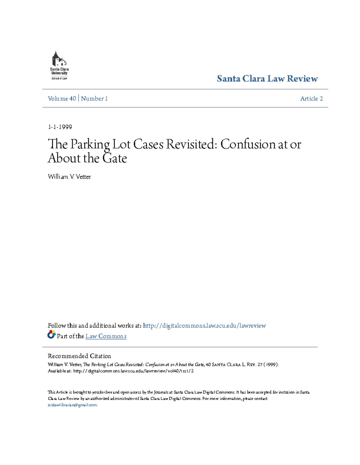 Parking LOT Cases - outlines basic principles of contract law - Santa ...