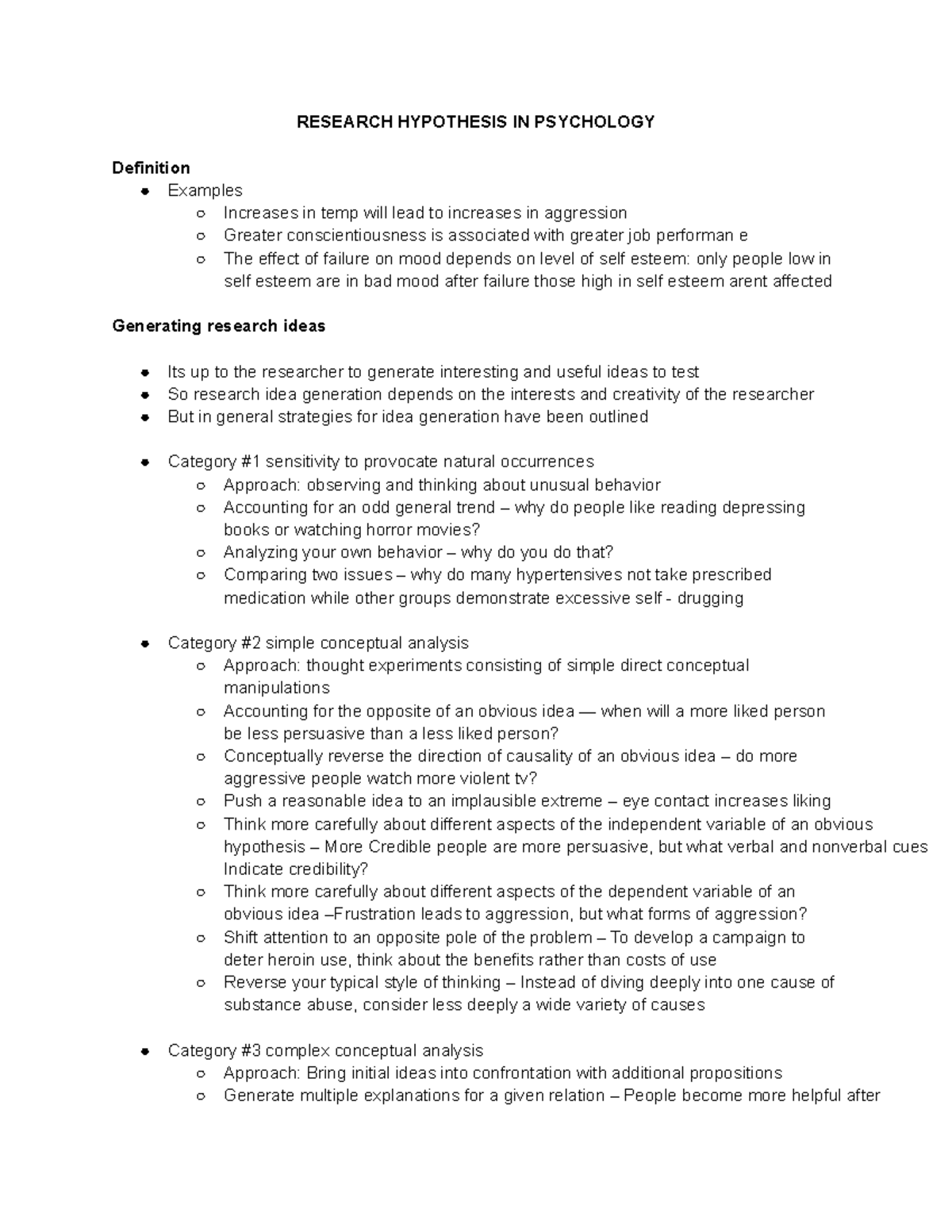 Lecture 09 - RESEARCH HYPOTHESIS IN PSYCHOLOGY Definition Examples ...