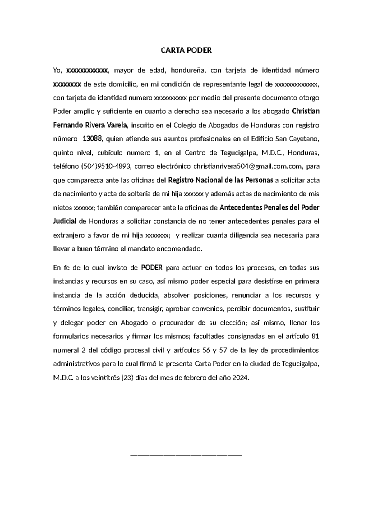 Carta Poder Antecedentes penales - CARTA PODER Yo, xxxxxxxxxxxx, mayor ...